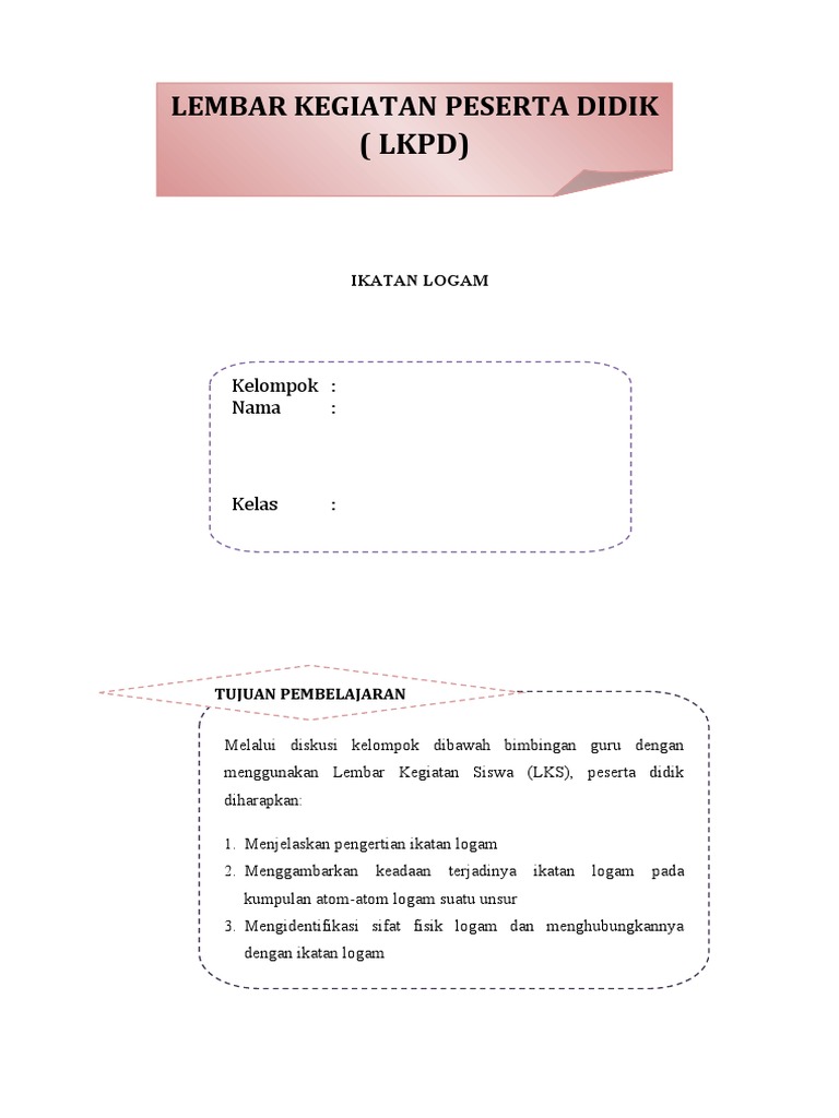 LKPD Kls 1 KD 3.5 Ikatan Logam Dan Sifat Kimia | PDF