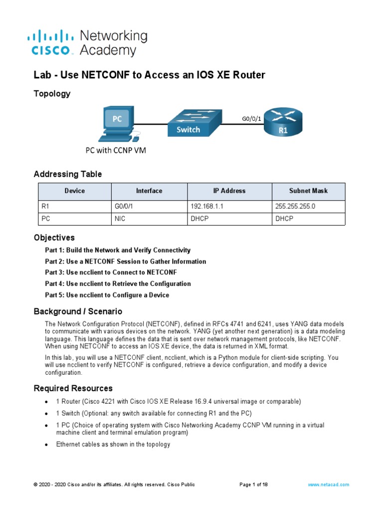Access IOS XE Router via NETCONF Lab | PDF | Ip Address | Computer Network