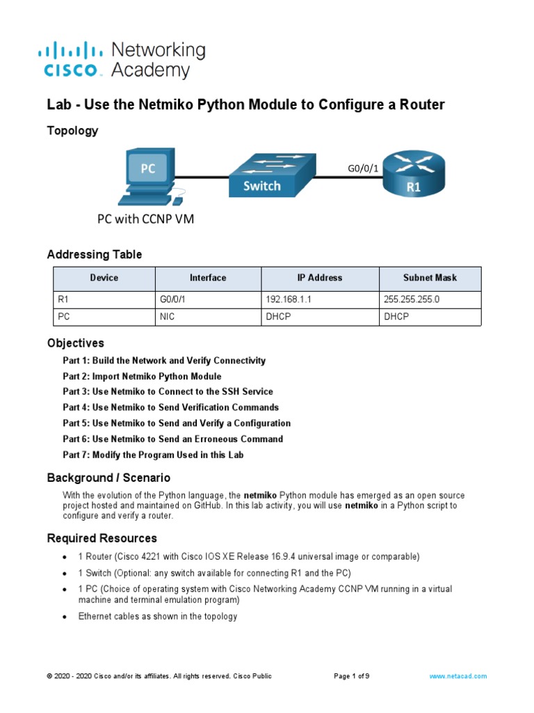 28.1.3 Lab - Use The Netmiko Python Module To Configure A Router | PDF ...