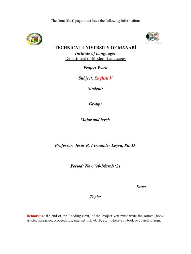English Project Work Front Page Guide | PDF