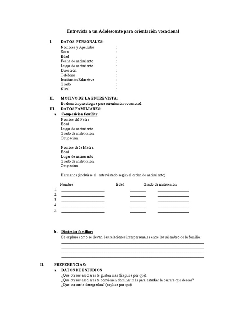 Entrevista A Un Adolescente para Orientación Vocacional | PDF | Sicología