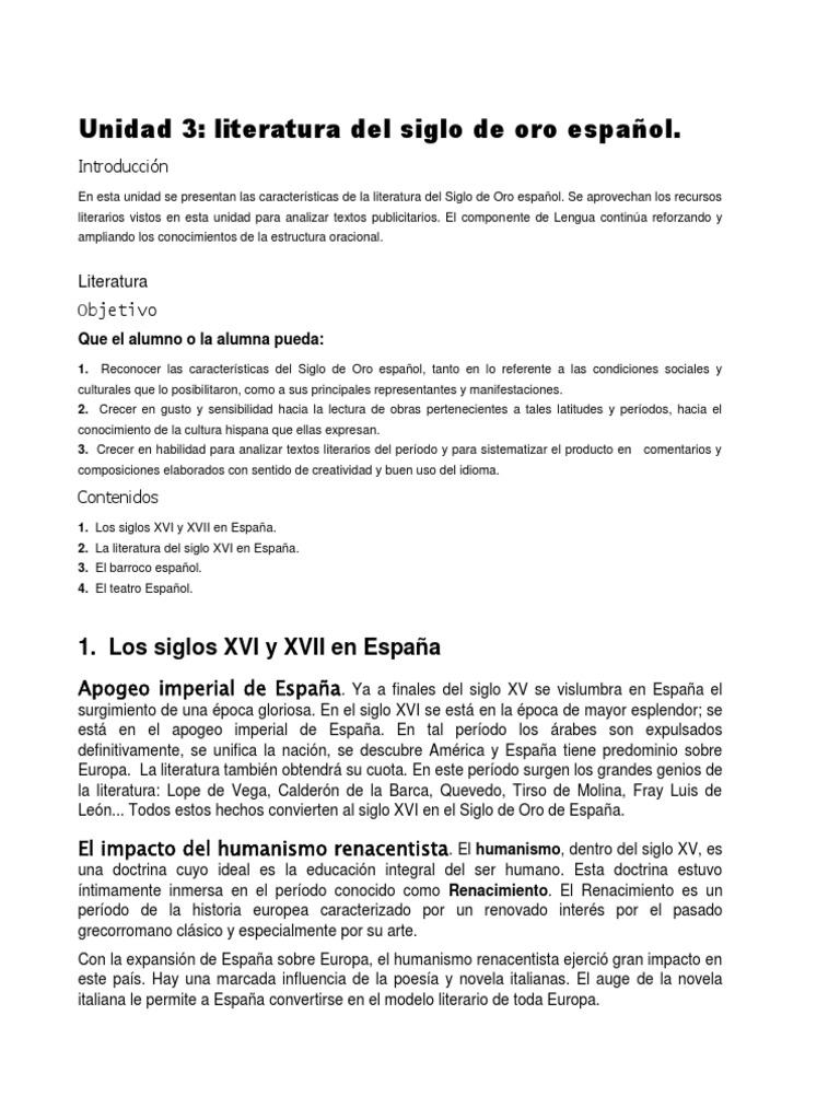 Unidad 3 Literatura Del Siglo de Oro Español. | PDF | protestantismo ...