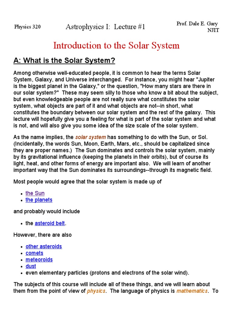 Solar System Astronomy, Lecture Number 1 | PDF | Solar System | Planets