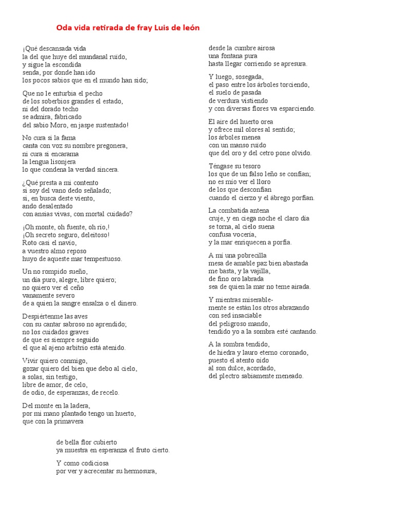 Oda Vida Retirada de Fray Luis de León | PDF