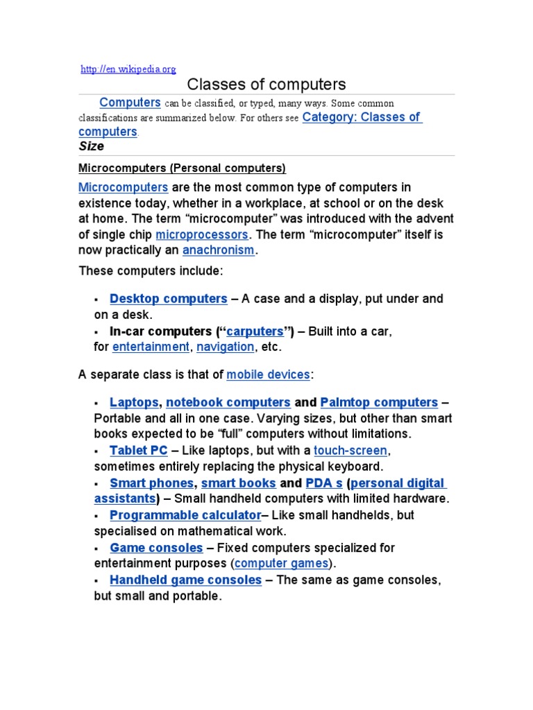 Computers Category: Classes of Computers | PDF | Supercomputer | Mainframe Computer