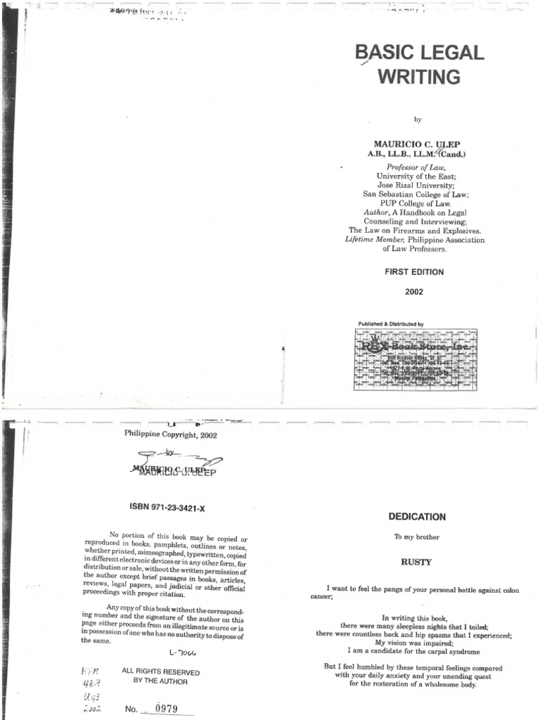 Basic Legal Writing - Ulep First Ed 2002 | PDF
