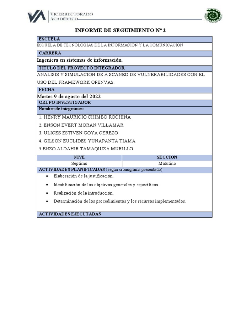 Anexo 2. Formato Informe de Seguimiento SEPTIMO | PDF | Science