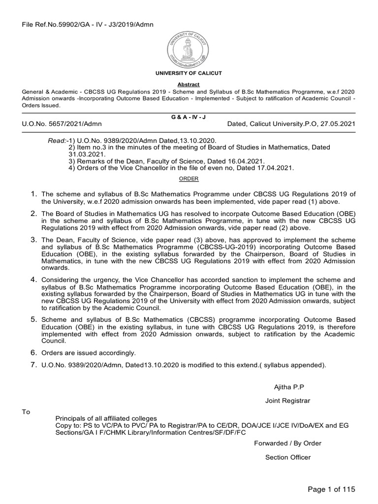 Syllabus - BSc. Mathematics W.E.F. 2020 Admn Onwards | PDF | Logic ...