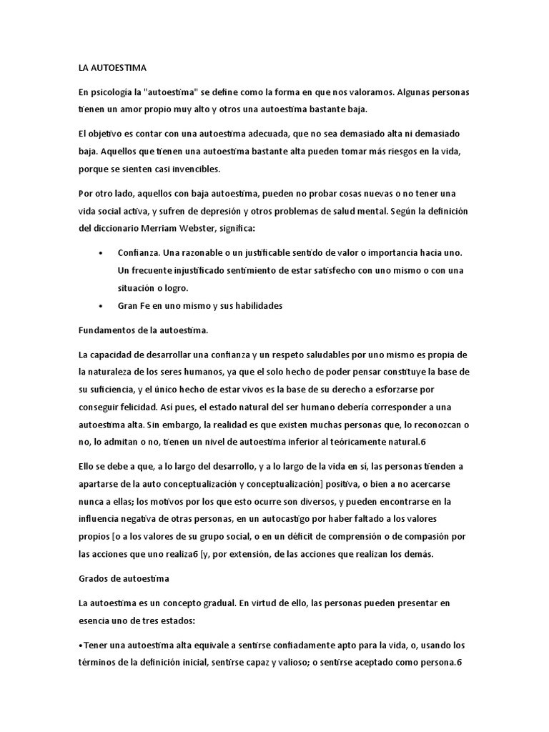 La Autoestima | PDF | Autoestima | Psicología Social