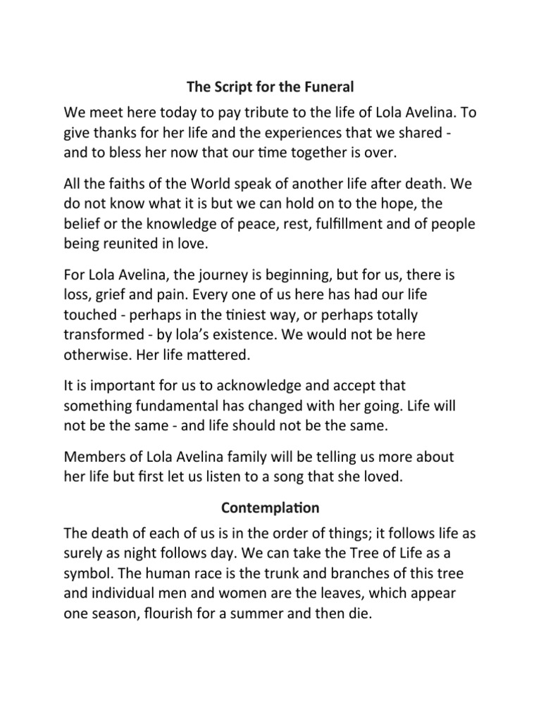 The Script For The Funeral | PDF | Prayer | Death