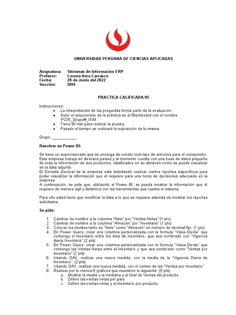 Practica Calificada 05 - IX94 Pbi | PDF | Planificación de recursos empresariales | Business