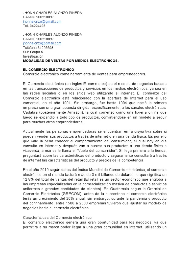 Modalidad de Ventas Por Medios Electronicos | PDF | Comercio electrónico | Las compras en línea