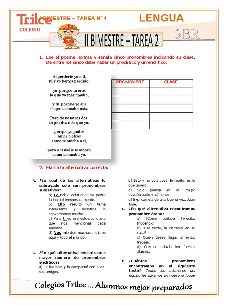 3er Año - Lengua-Tarea 2 | PDF