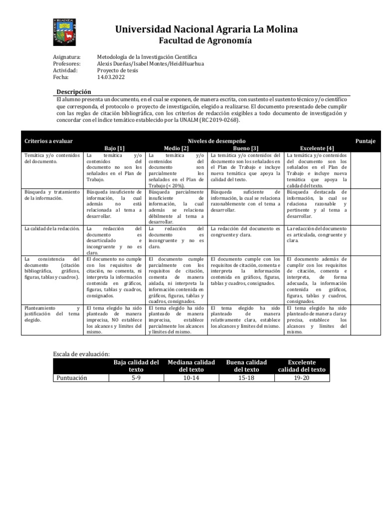 Rubrica. Evaluación Final | PDF