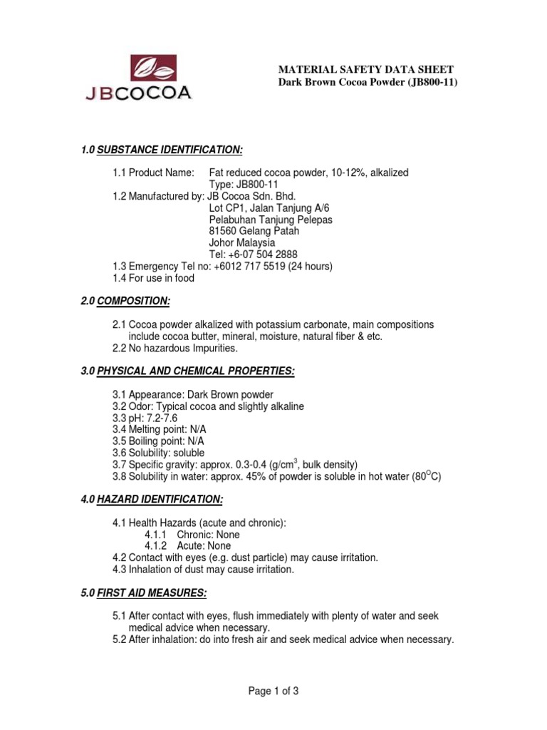 1.0 Substance Identification:: Material Safety Data Sheet Dark Brown ...