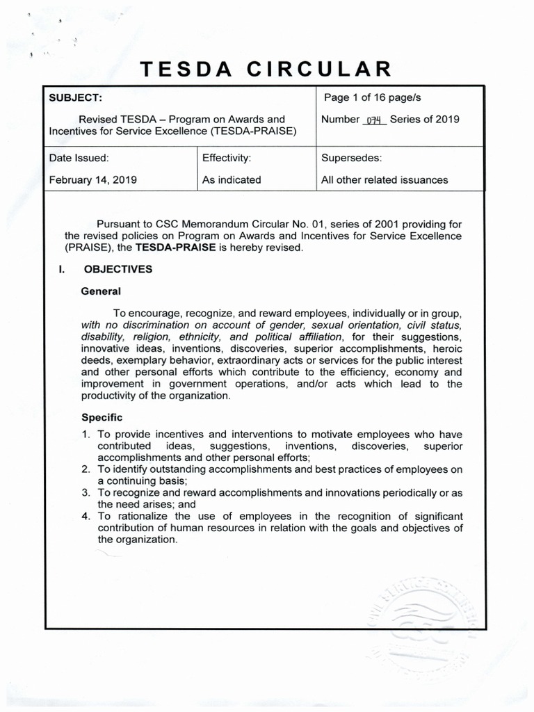 TESDA-PRAISE Program Guidelines 2019 | PDF | Incentive | Overtime