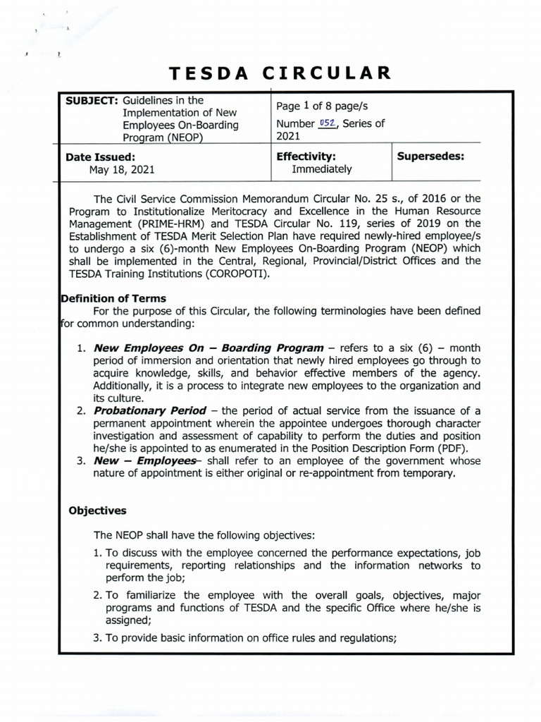 TESDA Circular No. 052-2021 | PDF | Performance Appraisal | Employment
