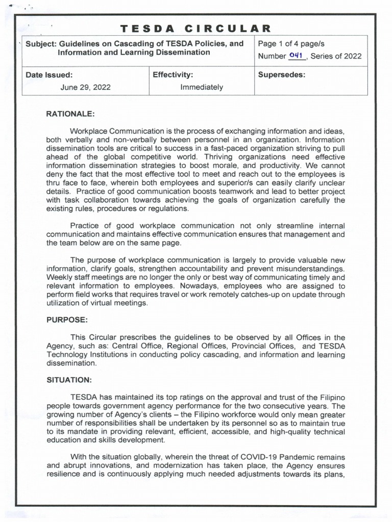 TESDA Training Guidelines for New Normal | PDF | Communication | Employment