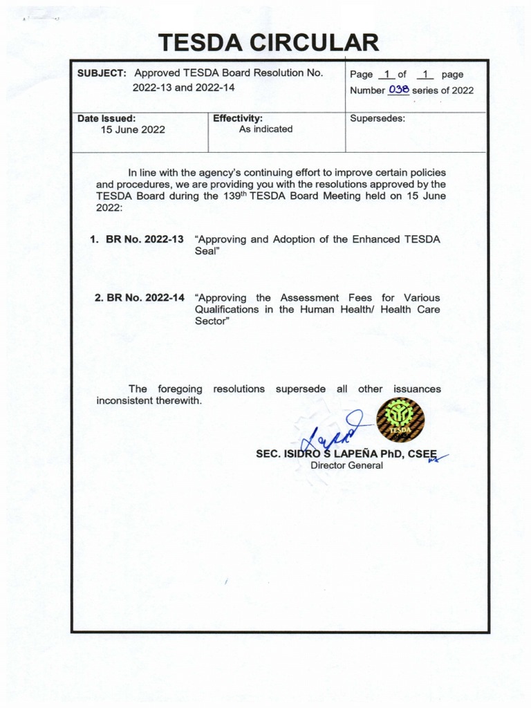 TESDA Circular No. 038-2022 | PDF | Business | Economies