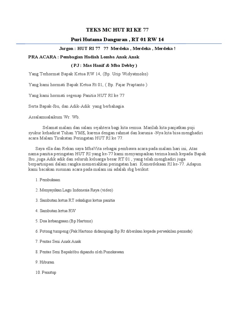 Teks MC Hut Ri Ke 77 | PDF