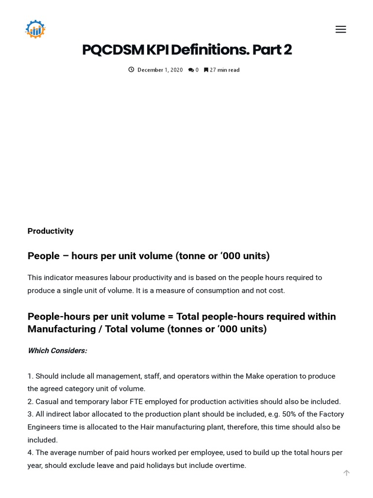 PQCDSM KPI Definitions. Part 2 - Continuously Improving Manufacturing ...