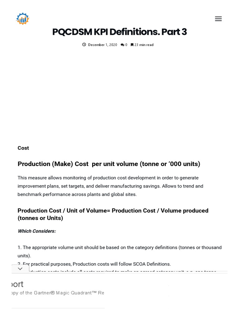 PQCDSM KPI Definitions. Part 3 - Continuously Improving Manufacturing ...