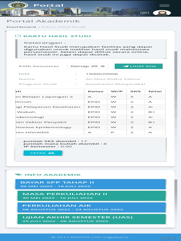 Kartu Hasil Studi Portal Akademik 2 | PDF