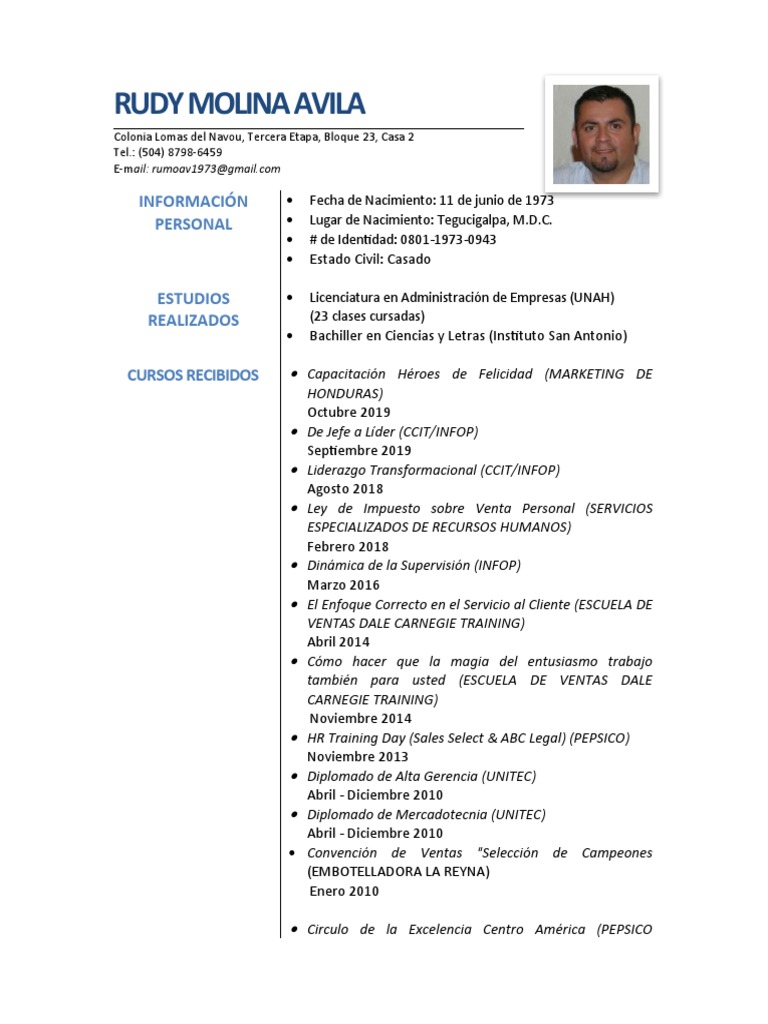CV - Rudy Molina Avila 2019 | PDF | Business | Economias
