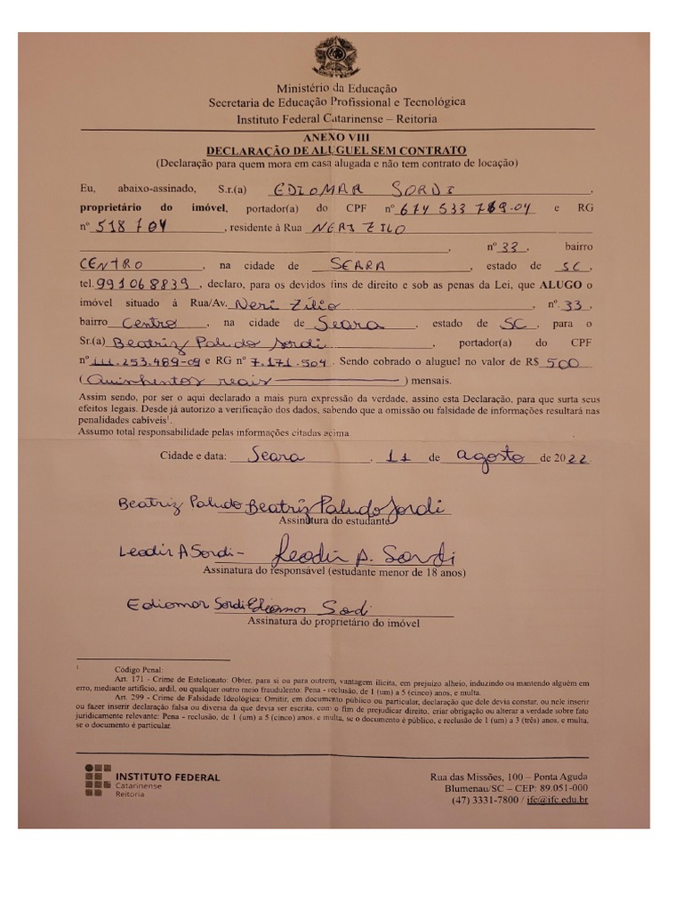 Declaração de Pagamento de Aluguel Sem Contrato (Anexo VIII) Beatriz | PDF Declaração de Pagamento de Aluguel Sem Contrato (Anexo VIII) Beatriz | PDF