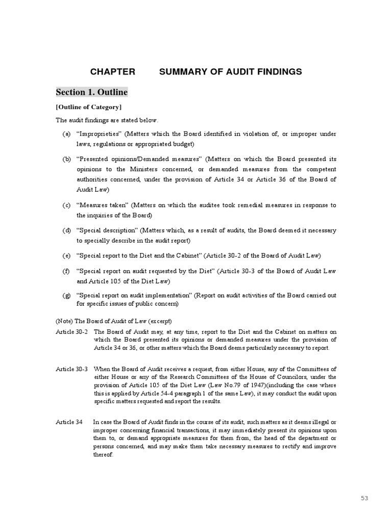 Chapter Summary of Audit Findings Section 1. Outline | Download Free ...