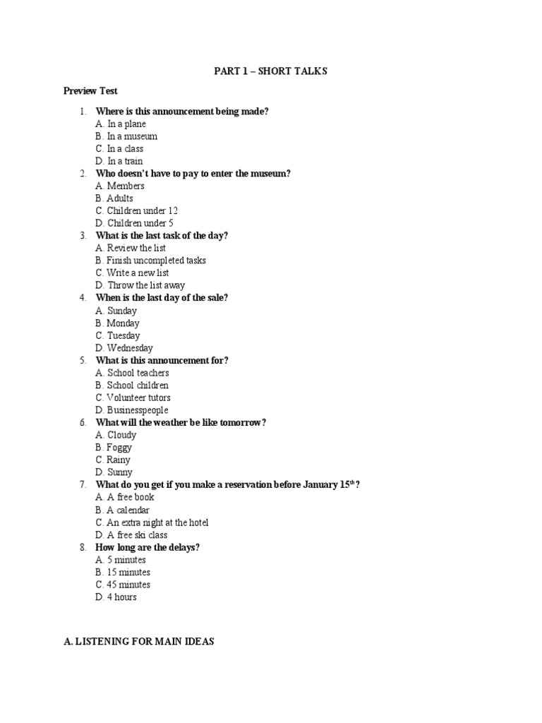 Part 1 - Short Talks Preview Test | PDF | Conversation | Volcano