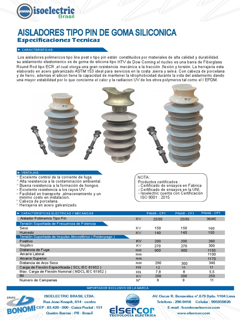 Aisladores Tipo Pin. Line Post Polimerico Isoelectric Elsercor | PDF ...