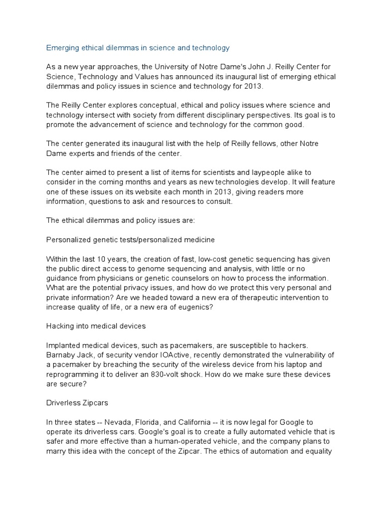 Emerging Ethical Dilemmas in Science and Technology | PDF | Medical ...
