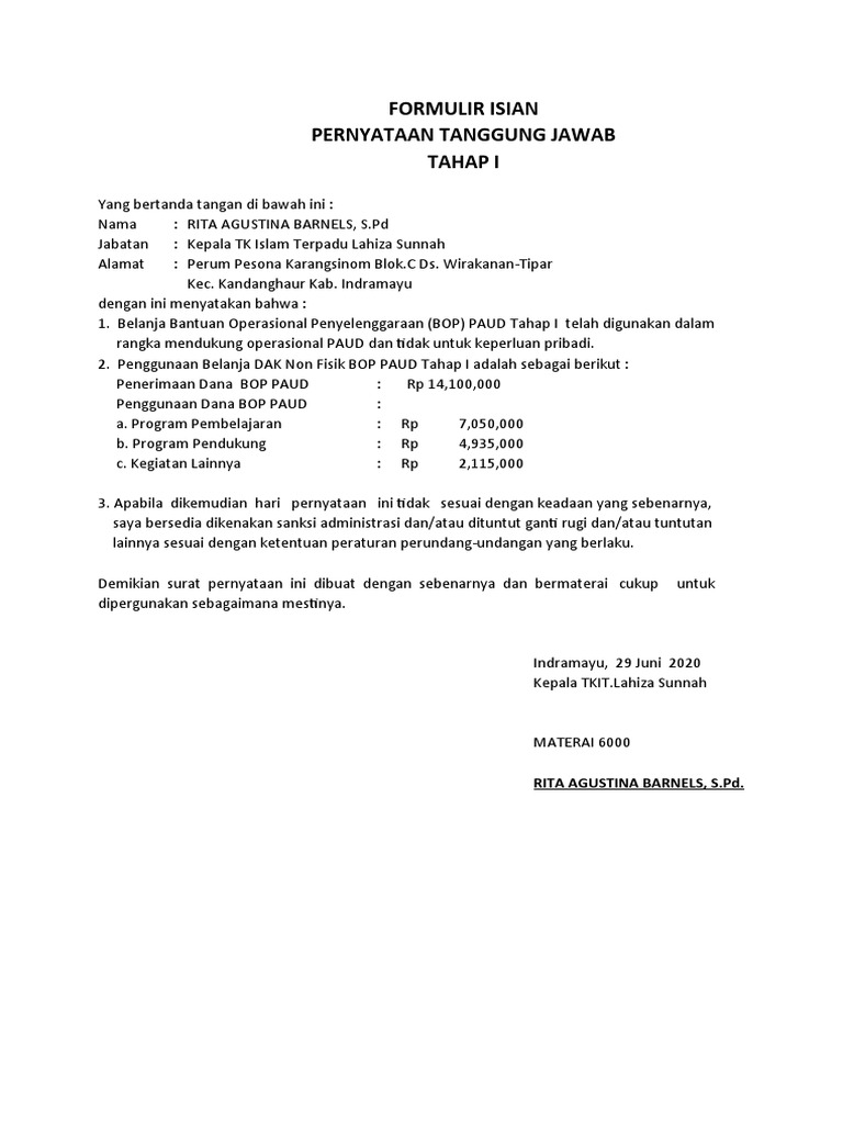 CONTOH RKAS BOP PAUD TAHAP 1 Siswa 47 | PDF