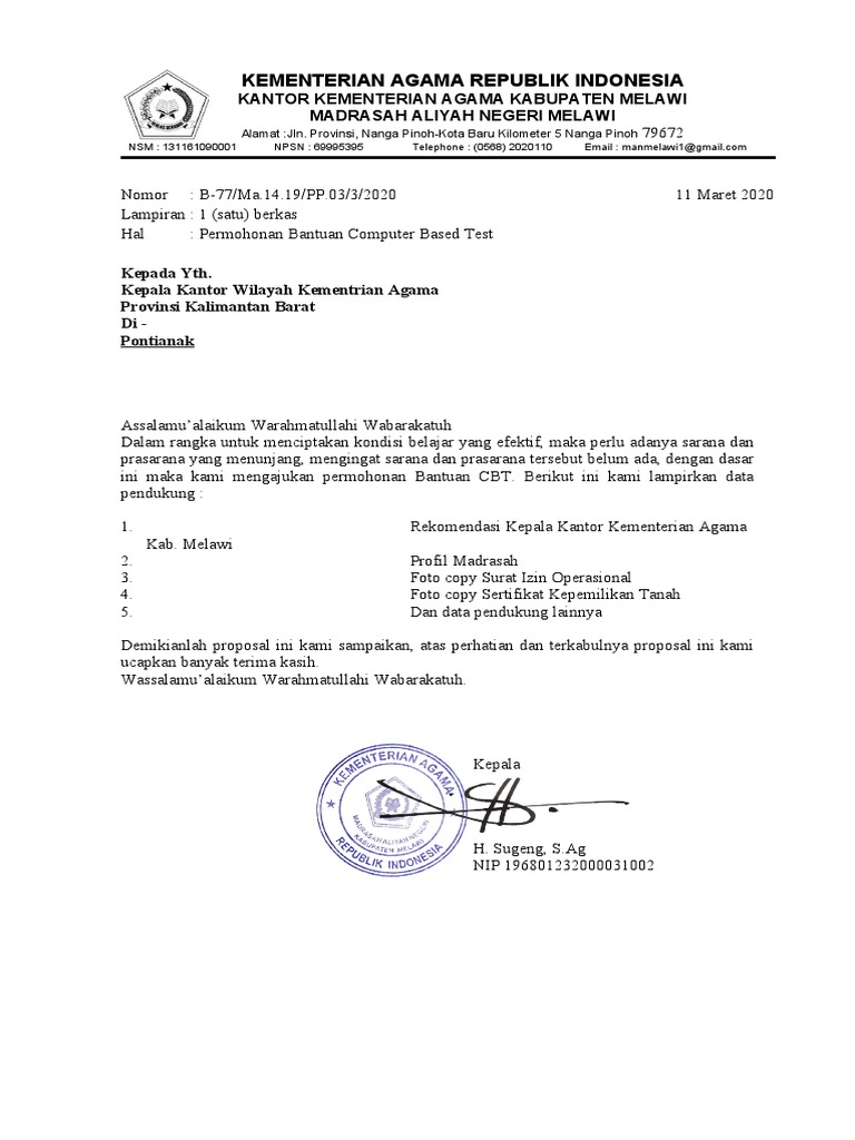 Proposal Bantuan CBT Madrasah | PDF