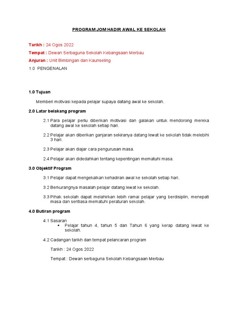 Program Jom Datang Awal Ke Sekolah | PDF
