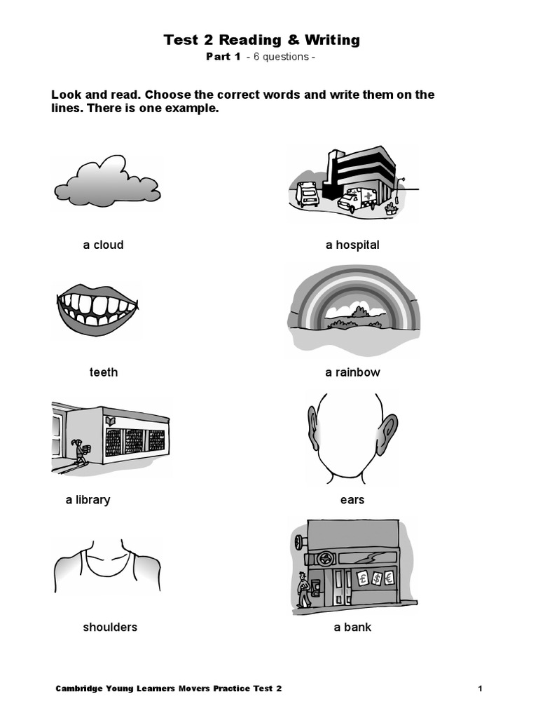 Test 2 Reading & Writing: Look and Read. Choose The Correct Words and ...