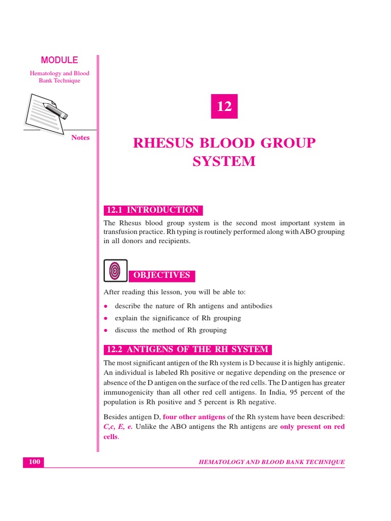 Rhesus Blood Group System: Notes | PDF | Blood Type | Antibody
