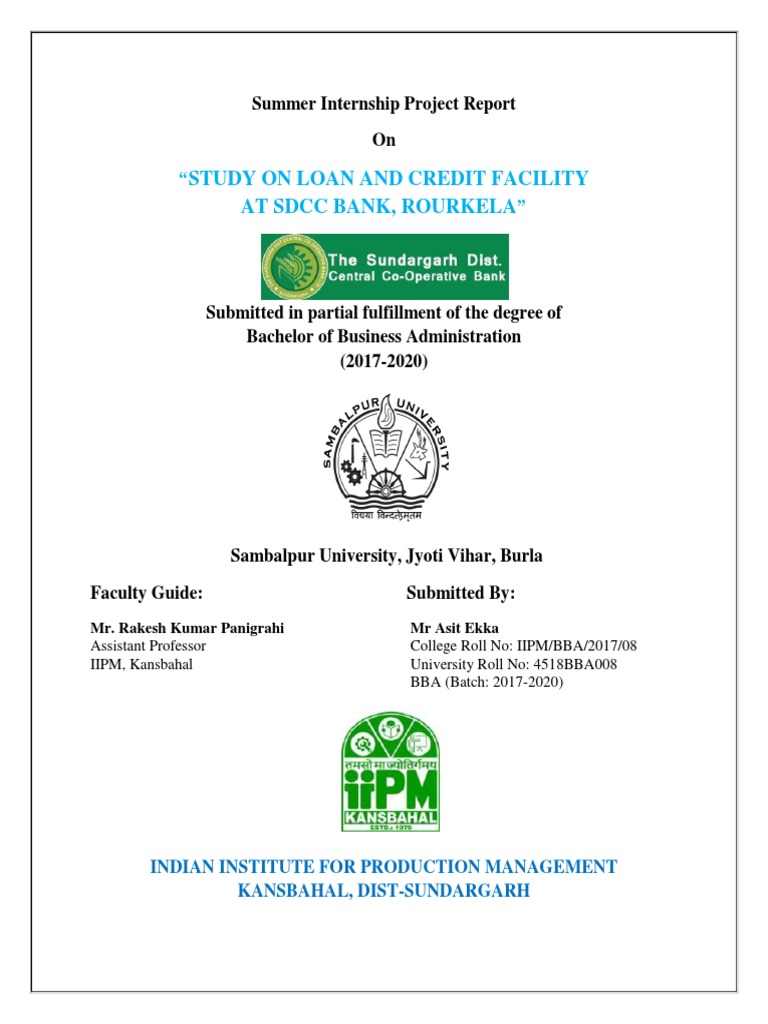 "Study On Loan and Credit Facility at SDCC Bank, Rourkela ": Summer ...