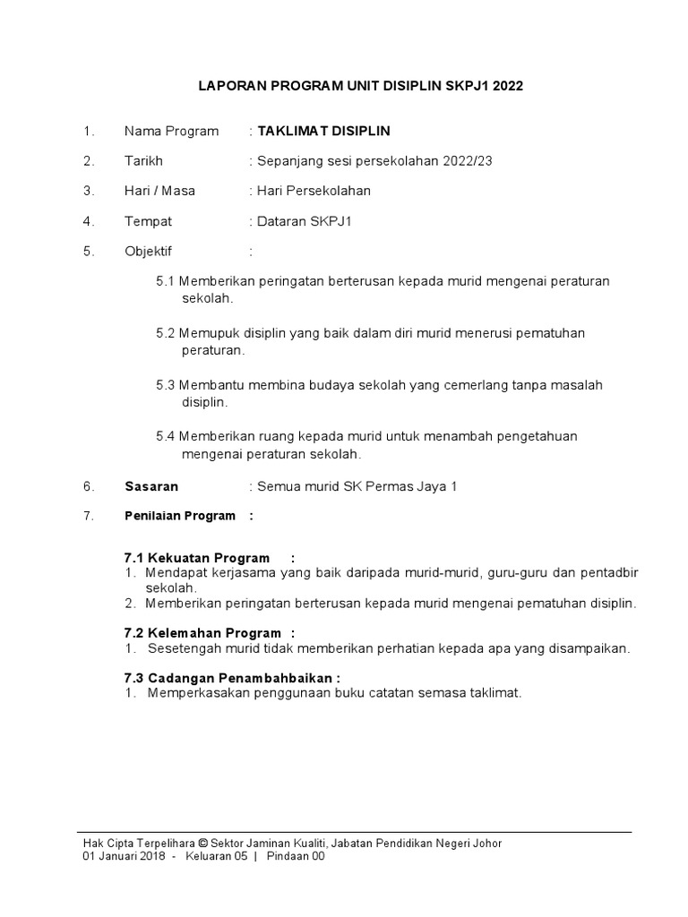 Laporan Taklimat Disiplin | PDF