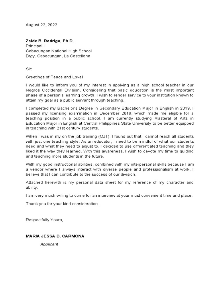 Ranking Application Letter High School | PDF