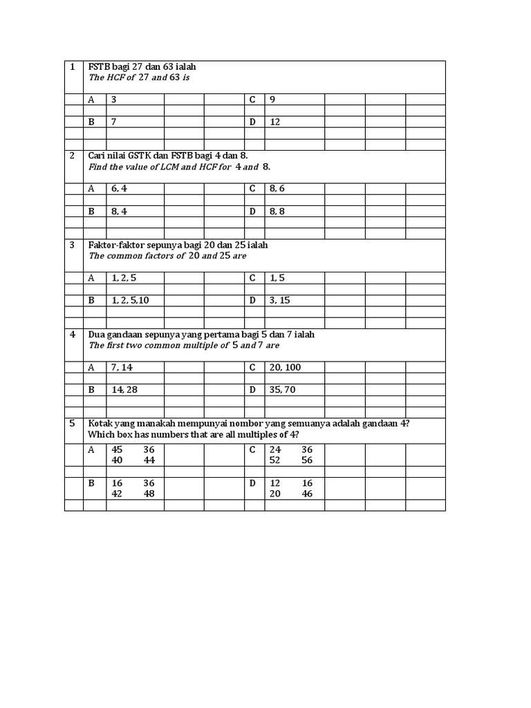 Math Ting 1 Bab 2 | PDF