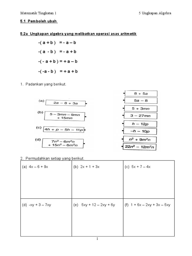 Latihan Ungkapan Algebra Siri 3 | PDF
