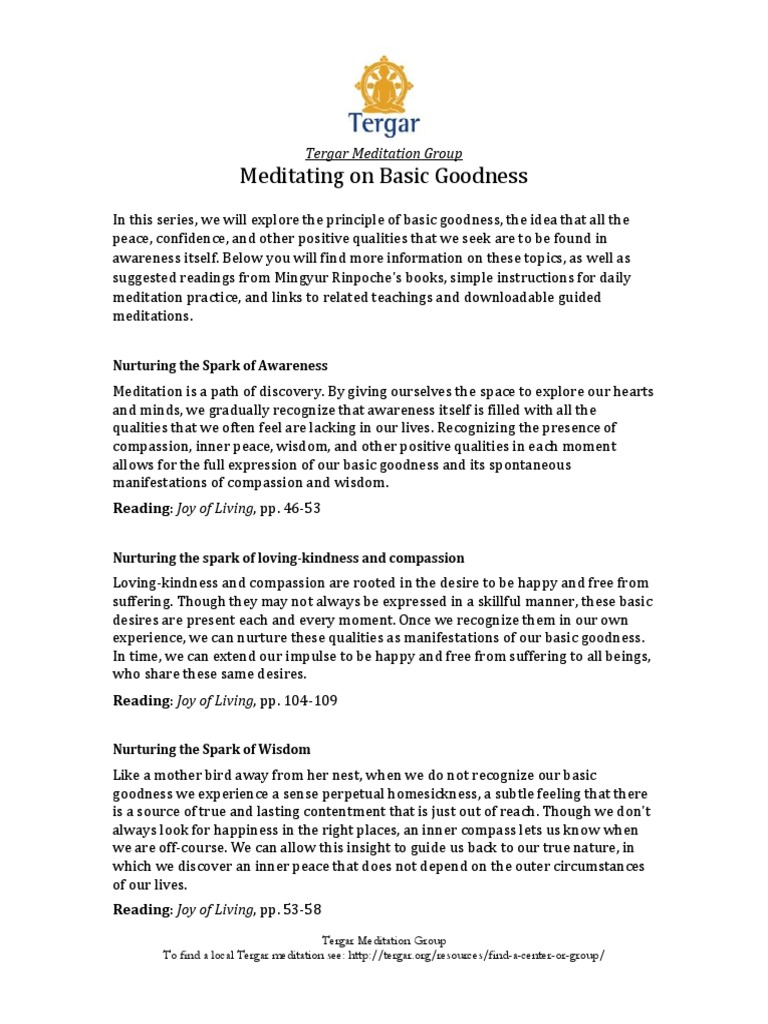 Meditating On Basic Goodness: Tergar Meditation Group | PDF ...