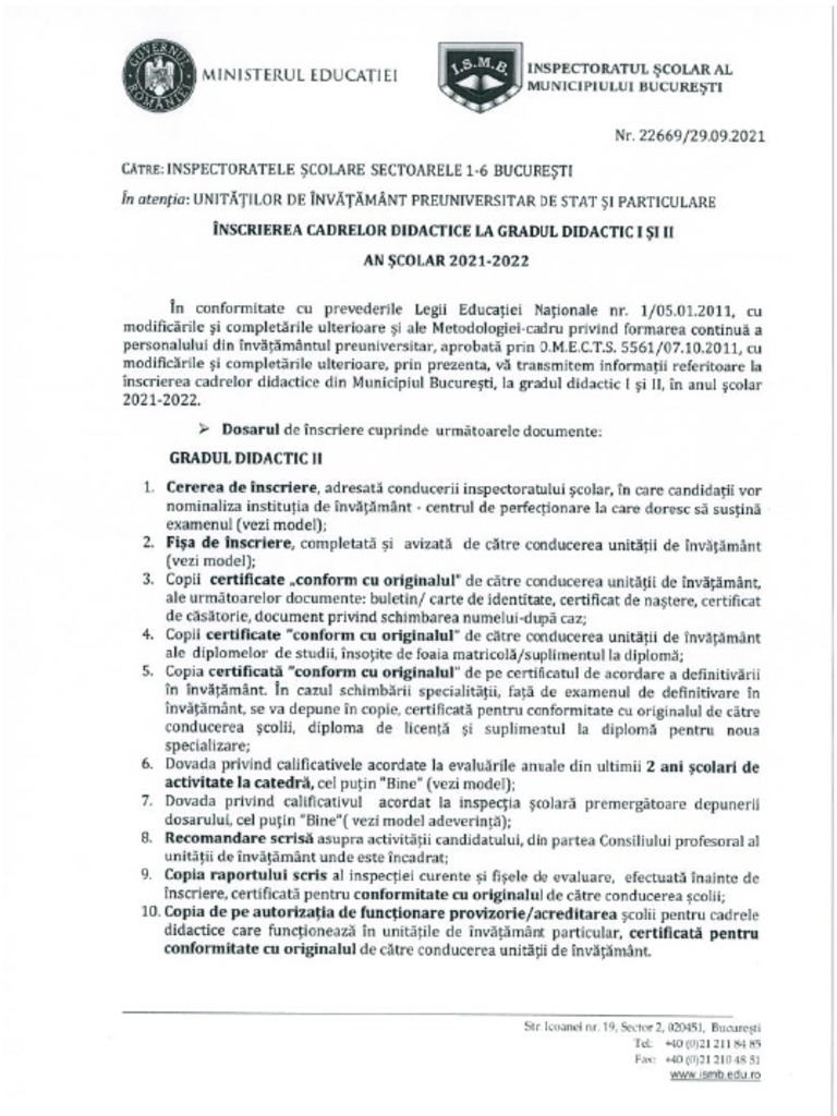 Inscrierea La Grade Didactice | PDF