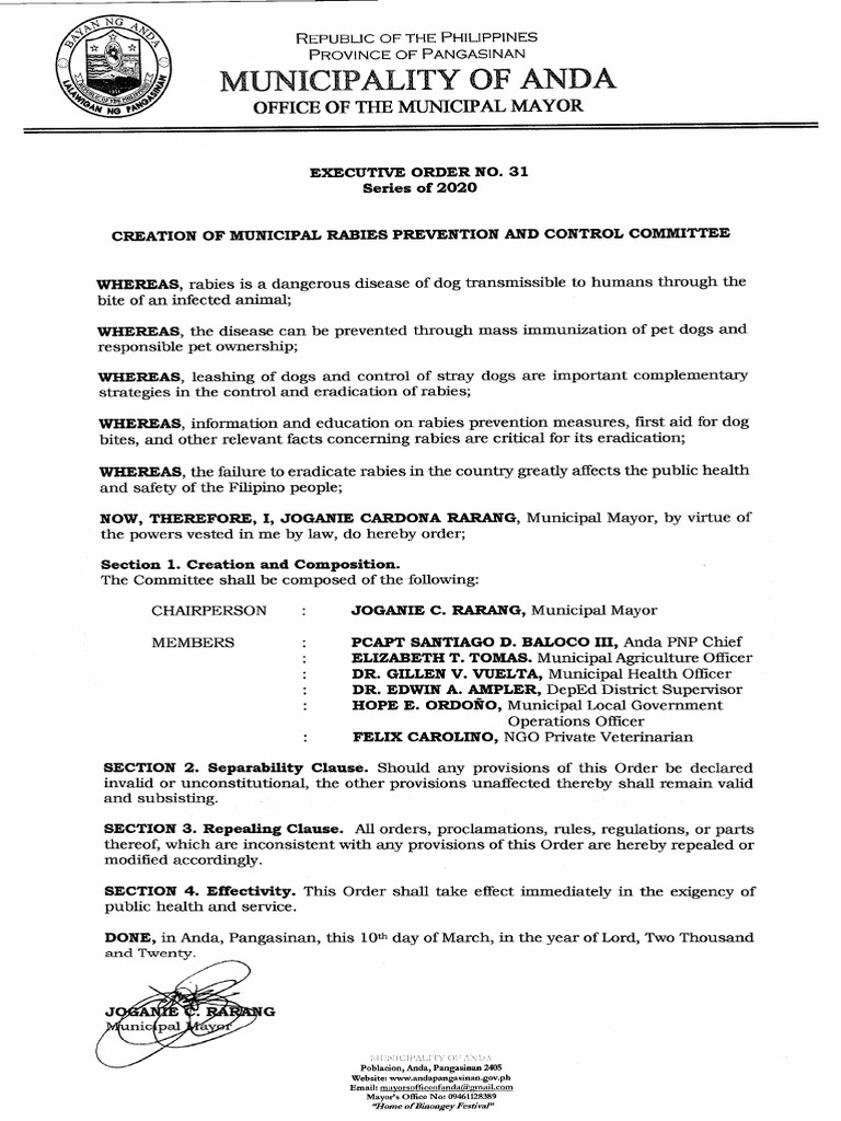 Anda Rabies Prevention Committee Formed | PDF | Rabies | Health Sciences