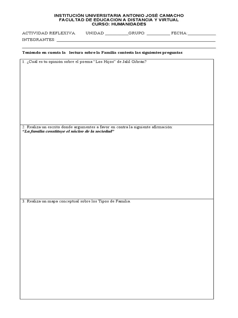 Actividad Reflexión Familia | PDF