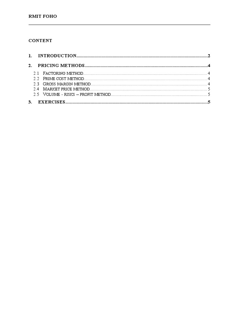 Actoring Method Rime Cost Method Ross Margin Method Arket Price Method ...