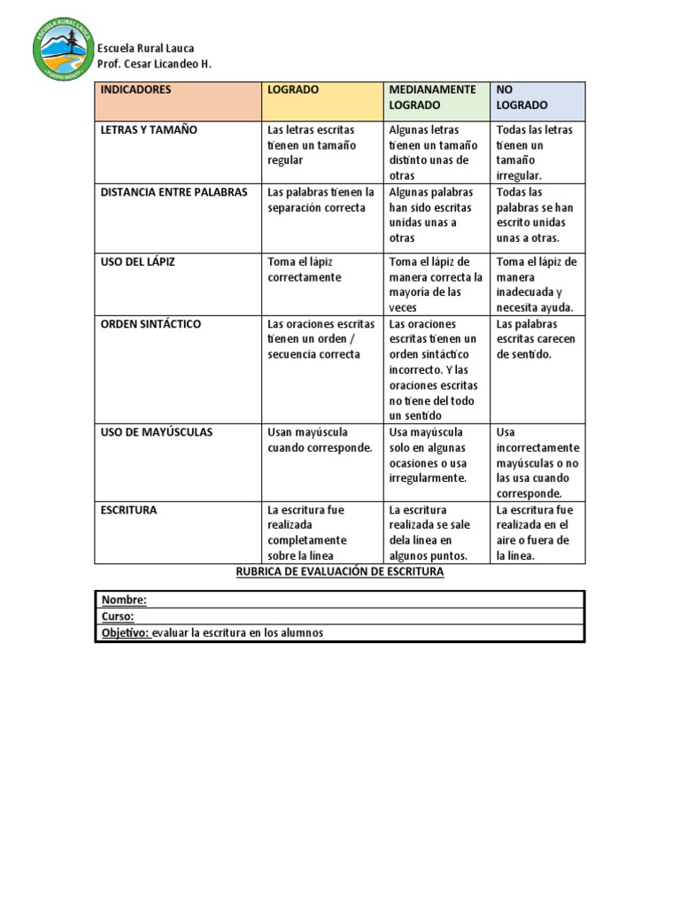 Rubrica Escritura | PDF | Lingüística | Comunicación humana