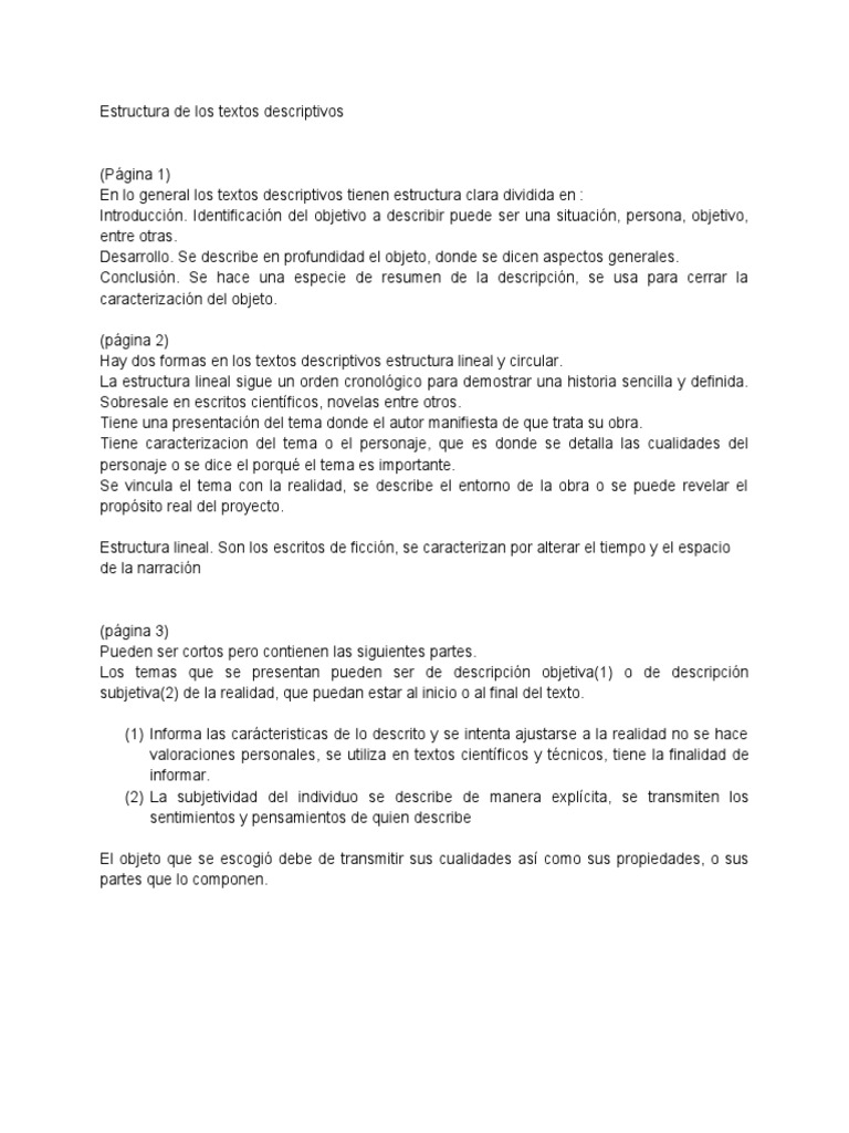Estructura de Los Textos Descriptivos | PDF